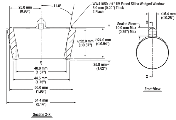 T-GCA50 - Acetylene Gas Reference Cell with Angled Ø1" UVFS Wedged Win ...