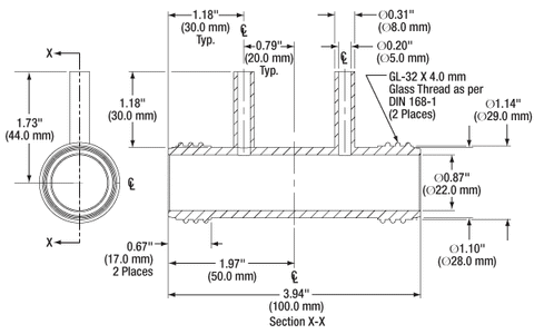 T-TGC100C - Empty Glass Cell with Threaded Ends, 100 mm Long, Two Para ...