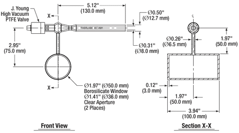 T-GCV501 - Empty Glass Cell with Ø50 mm Fused Windows, 100 mm Long, On ...