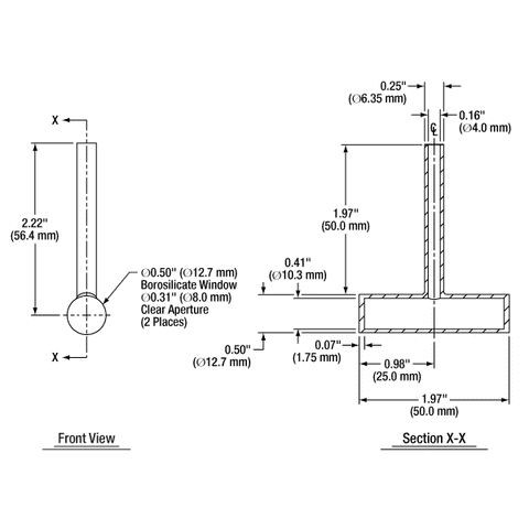 T-GC051 - Empty Glass Cell with Ø12.7 mm Fused Windows, 50 mm Long, On ...