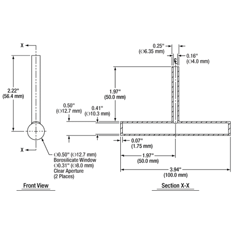 T-GC051L - Empty Glass Cell with Ø12.7 mm Fused Windows, 100 mm Long ...