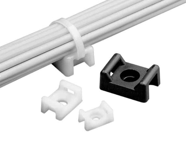 4-Way Adhesive Backed Cable Tie Mount Support 30LB White, 100/pk ...